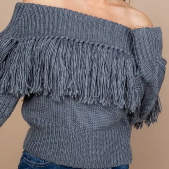Madison | Sweaters | Madison Fringe Off Shoulder Cable Knit Sweater ...
